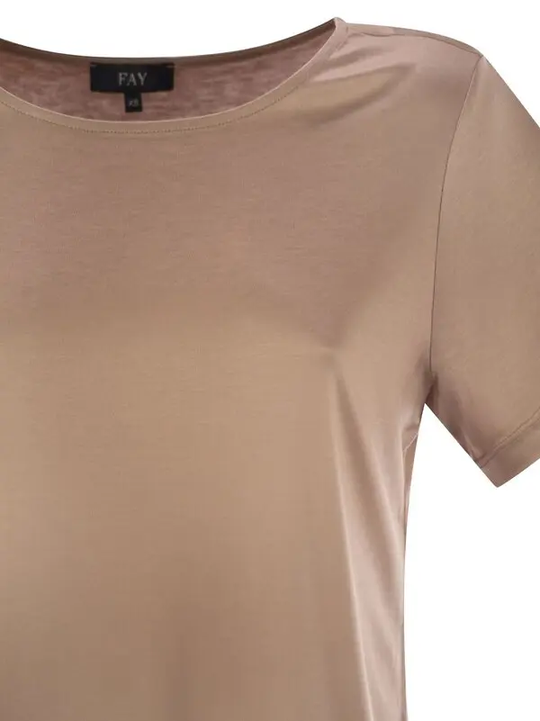 FAY Boat Neck Jersey Top With Short Sleeves And Logo Detail - Brown