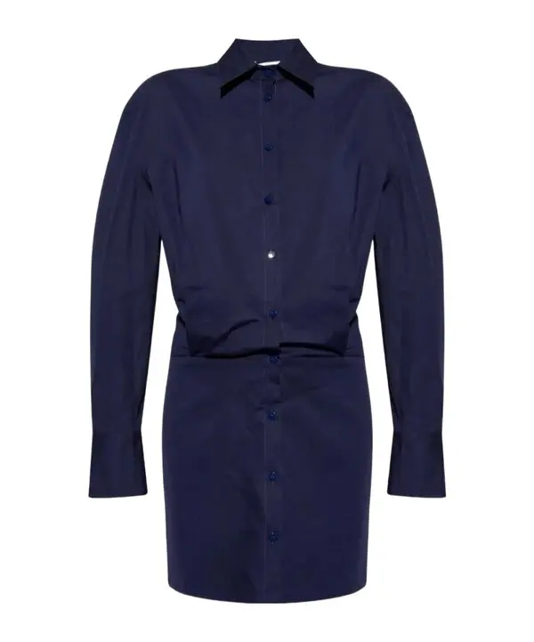 Attico Long-sleeved Button-up Shirt Dress - Navy