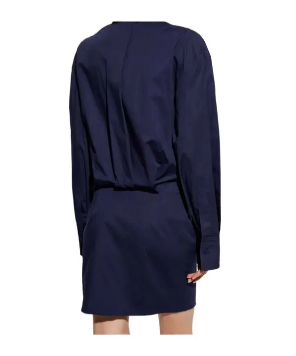 Attico Long-sleeved Button-up Shirt Dress - Navy