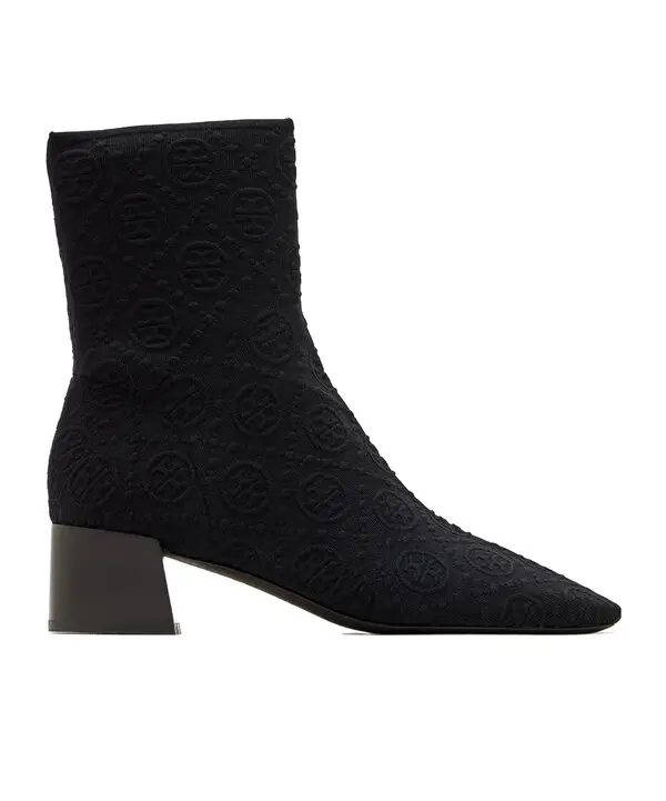 Tory Burch T Monogram Stretch Ankle Boots With Block Heel