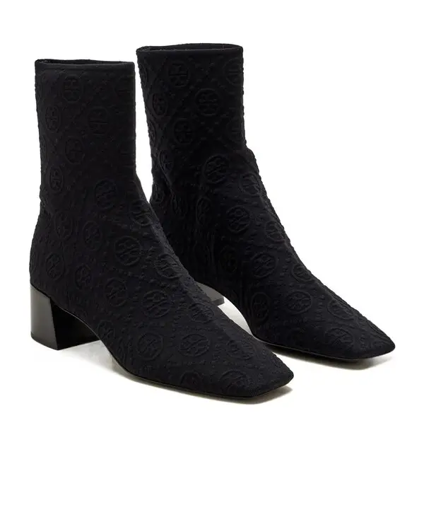 Tory Burch T Monogram Stretch Ankle Boots With Block Heel