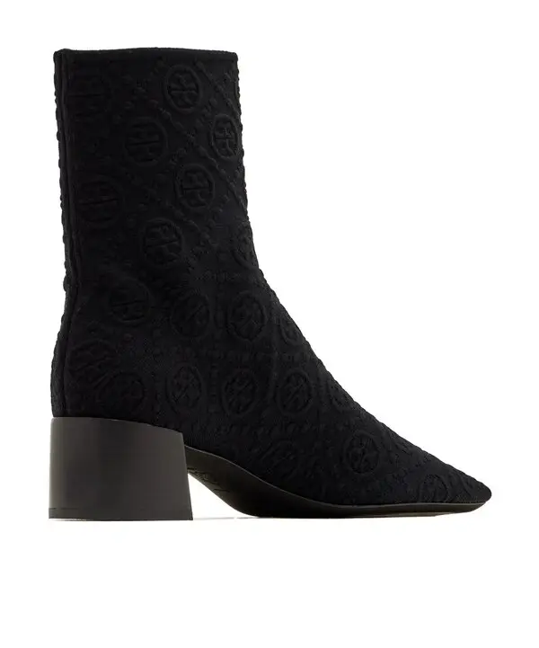 Tory Burch T Monogram Stretch Ankle Boots With Block Heel