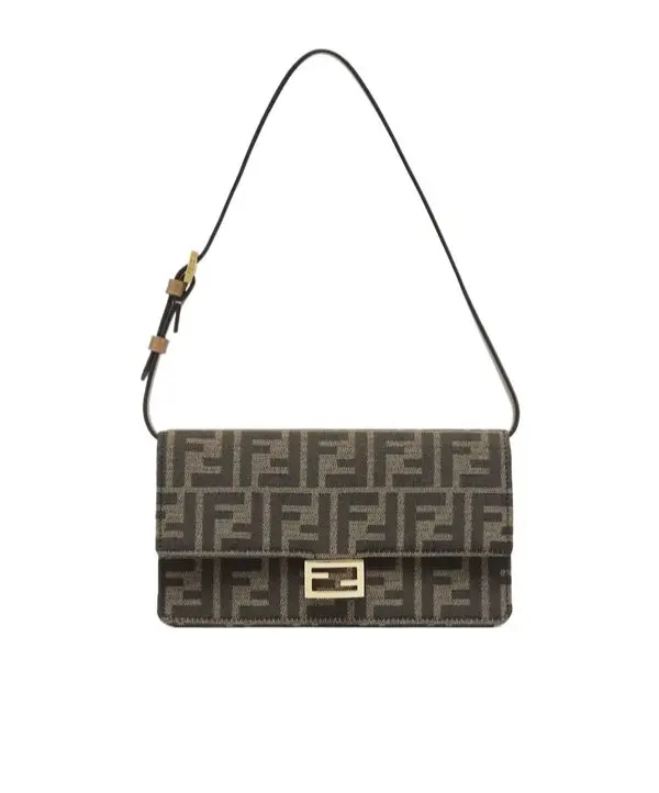 Fendi Baguette Ff Jacquard Chain-linked Wallet - Black