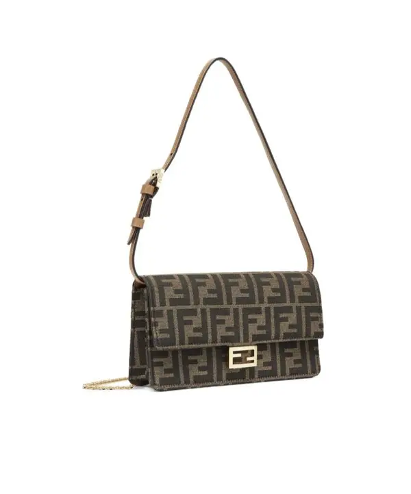 Fendi Baguette Ff Jacquard Chain-linked Wallet - Black