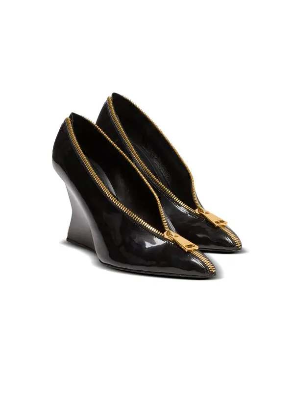 Balmain Zip Wedge Pumps In Patent Leather