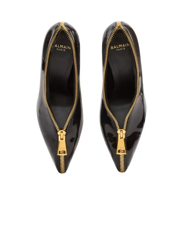Balmain Zip Wedge Pumps In Patent Leather