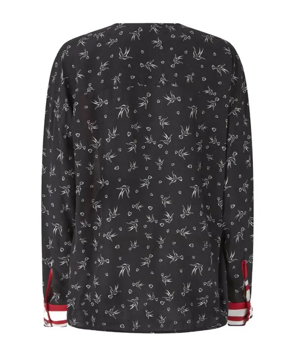Pinko Bird-print Striped Long-sleeve Top