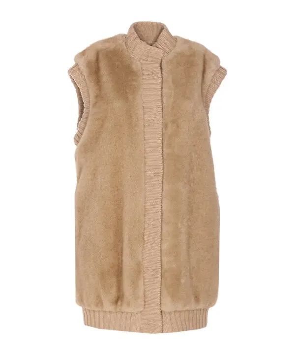 Pinko Faux-fur Knitted Vest - Nude
