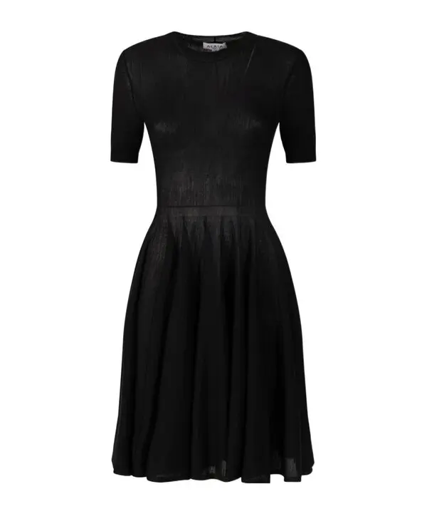 Alaïa Round Neck Knit Dress With Ruffled Hem