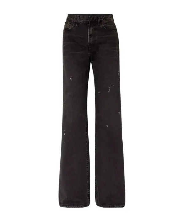 R13 Distressed Paint-splattered High-rise Flared Jeans - Black