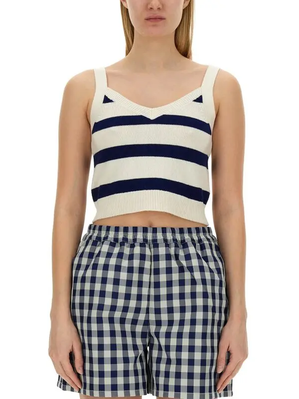 Baum Und Pferdgarten Striped V-neck Knit Top - White