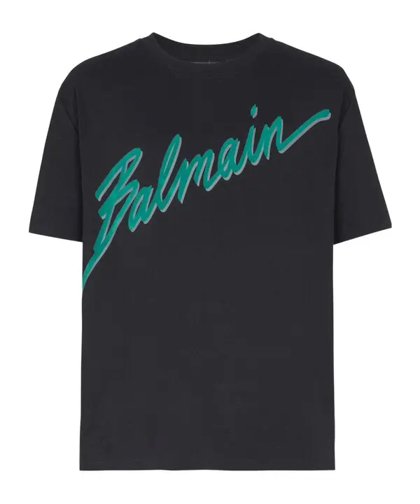 Balmain Logo Lettre Flocked T-shirt - Black