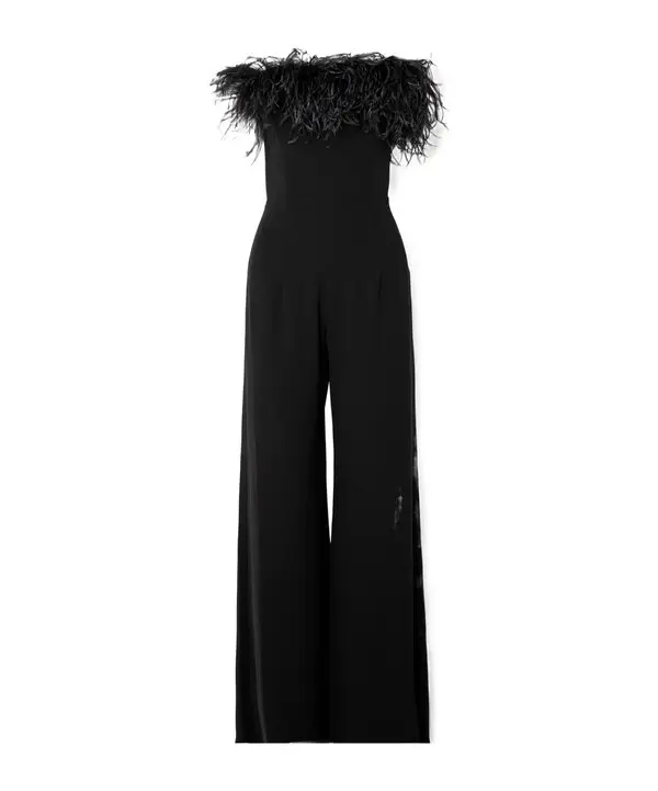 16Arlington Taree Feather-trimmed Strapless Jumpsuit - Black