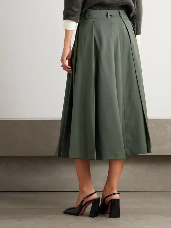 PATOU Belted Pleated Midi Skirt
