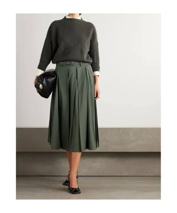 PATOU Belted Pleated Midi Skirt