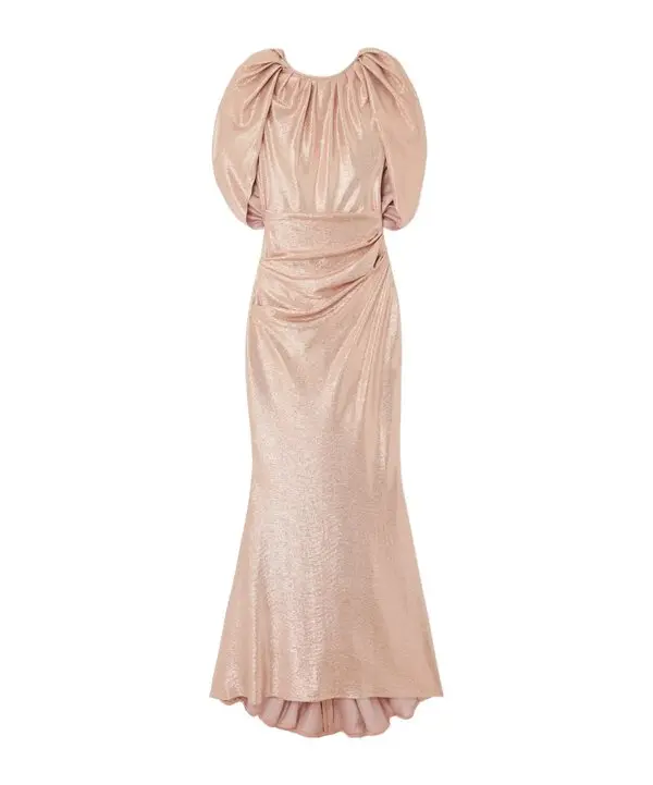 Talbot Runhof Cape-effect Gathered Metallic Stretch-jersey Gown - Nude