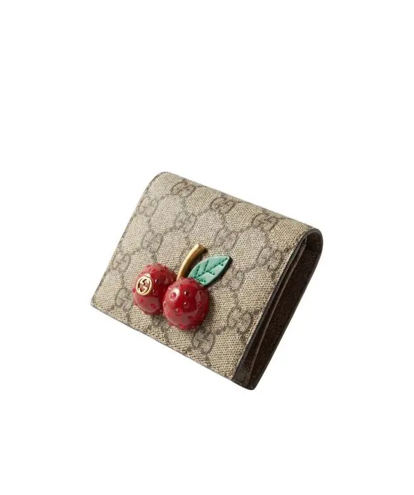 Gucci Gg Supreme Card Case With Cherries