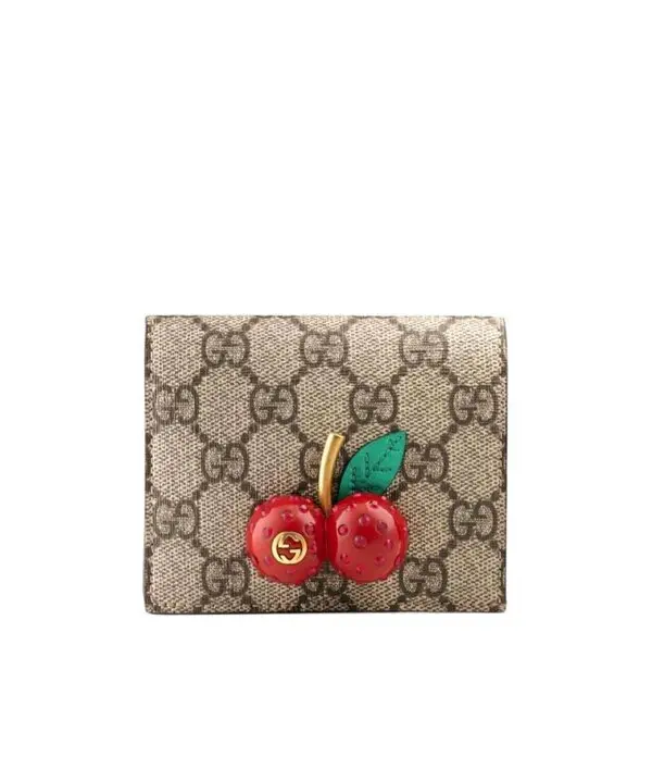 Gucci Gg Supreme Card Case With Cherries - Red