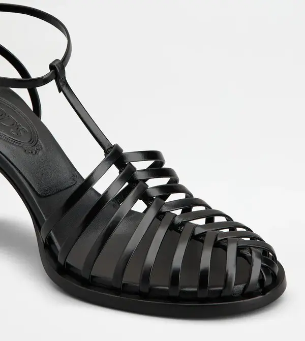 TOD'S Woven Leather Heeled Sandals With Adjustable T-strap