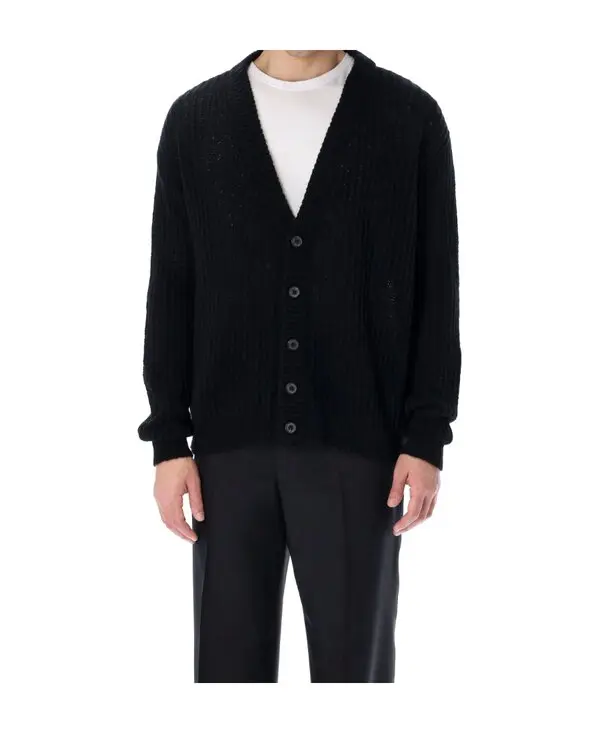 Prada V-neck Knitted Cardigan With Rib Trim - Black
