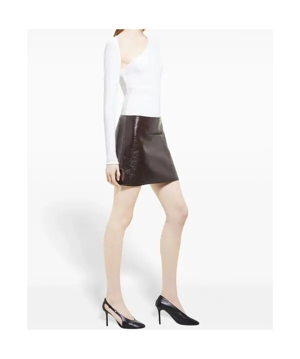 COURREGES Oblique Vinyl Mini Skirt - Chocalate