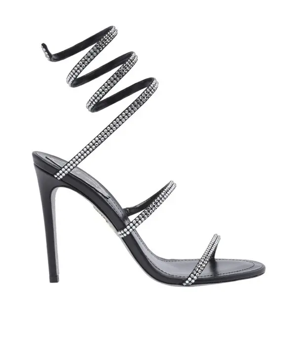 Rene Caovilla Cleo Embellished Spiral Heeled Sandals - Black