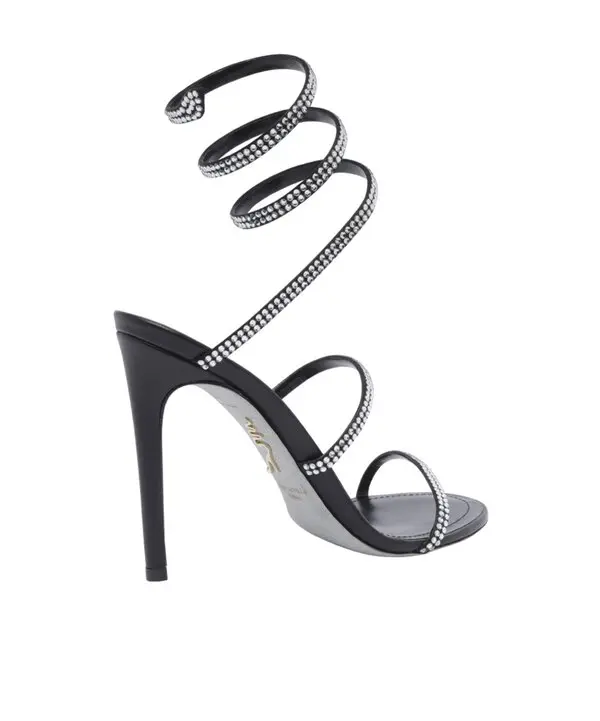 Rene Caovilla Cleo Embellished Spiral Heeled Sandals - Black