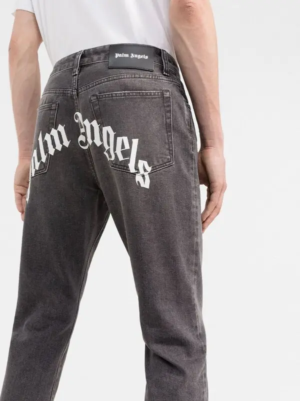 Palm Angels Straight Leg Jeans With Logo Detail