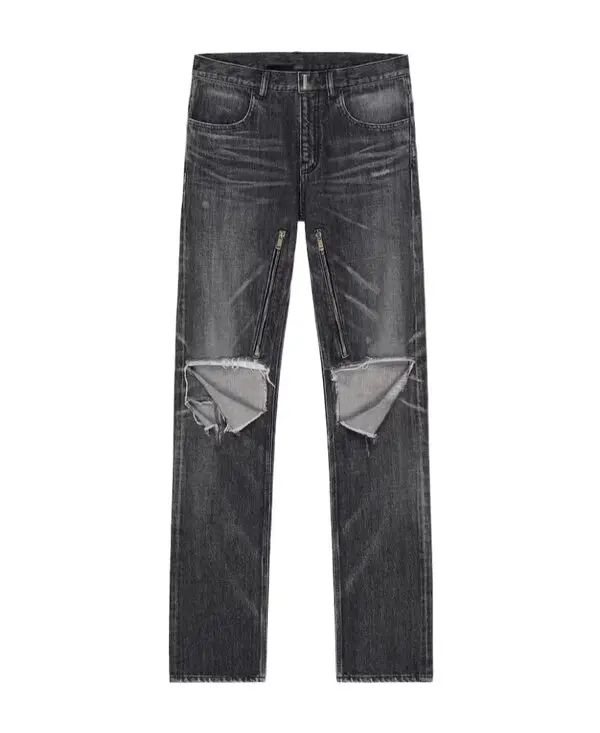 Givenchy Distressed Denim Straight Leg Jeans - Black