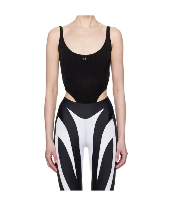 MUGLER Ribbed Knit Romper - Black