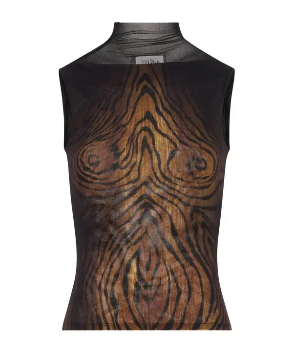 JEAN PAUL GAULTIER Sleeveless High-neck Wood-print Top
