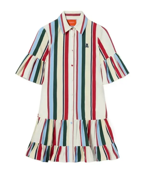 La DoubleJ Choux Dress With Pleated Sleeves And Striped Pattern - Multicolor