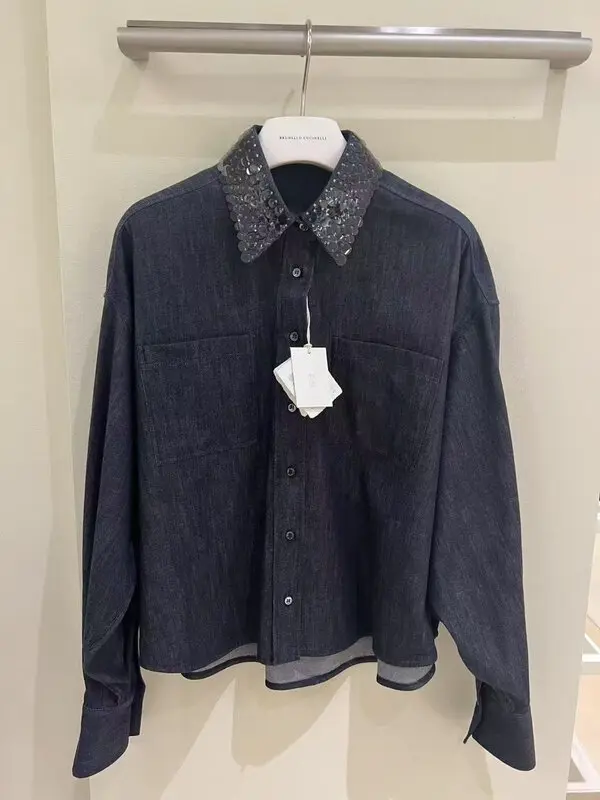 Brunello Cucinelli Sequin Embellished Collar Shirt - Black