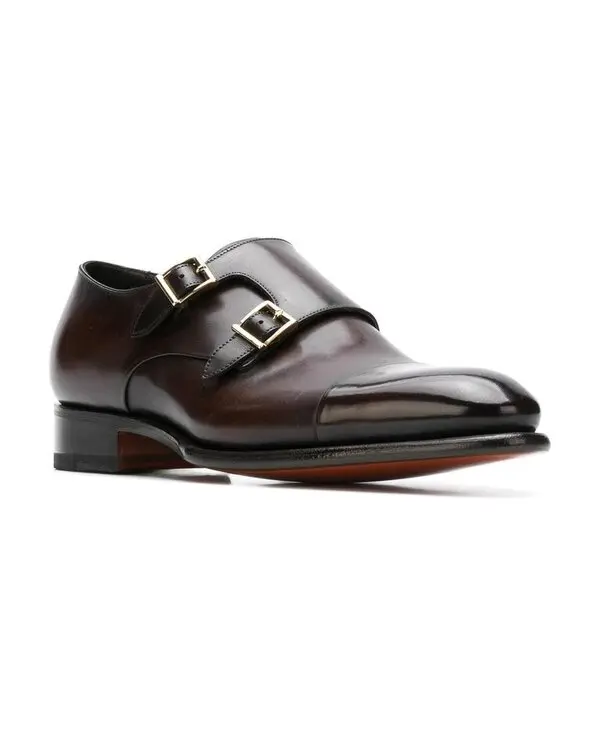Santoni Buckle Detailed Slip-on Monk Shoes - Black