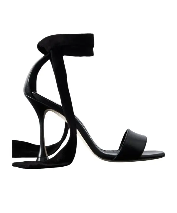 Manolo Blahnik Round Toe High Heel Sandals With Wrap-around Ankle Strap - Black