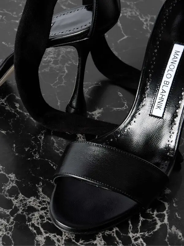 Manolo Blahnik Round Toe High Heel Sandals With Wrap-around Ankle Strap