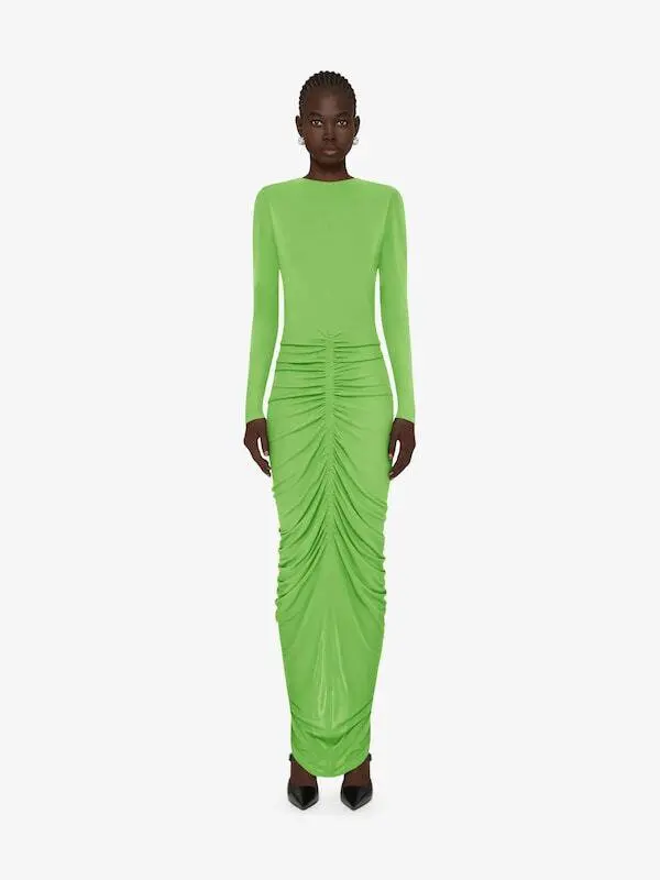 Givenchy Long Sleeve Ruched Evening Dress In Matte Viscose Jersey