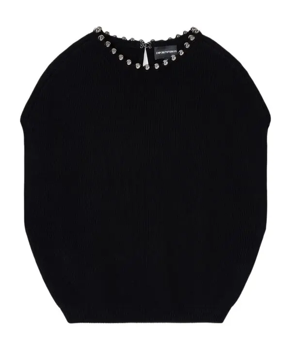 Emporio Armani Beaded-neck Ribbed Sweater
