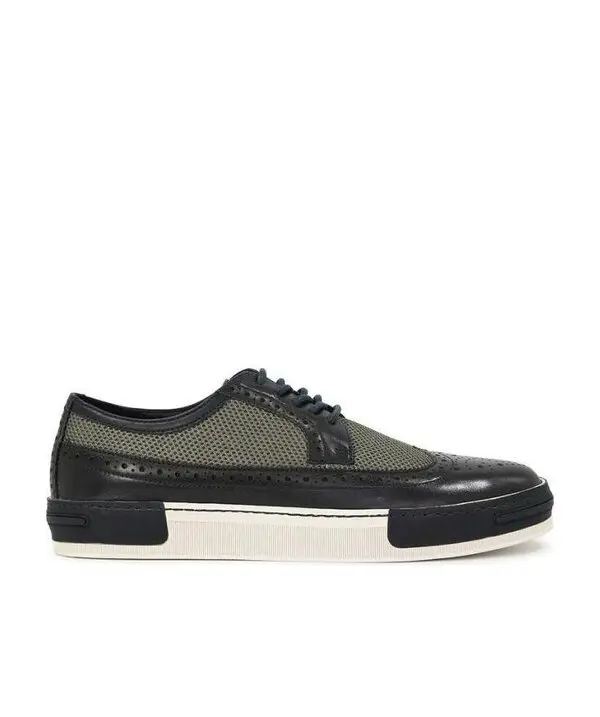 Emporio Armani Leather And Nylon Lace-up Sneakers - Black
