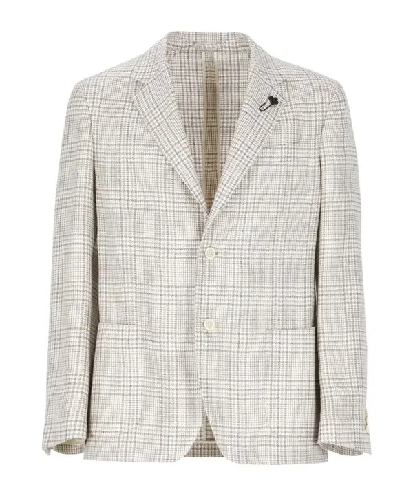 LARDINI Single-breasted Checked Blazer - Beige
