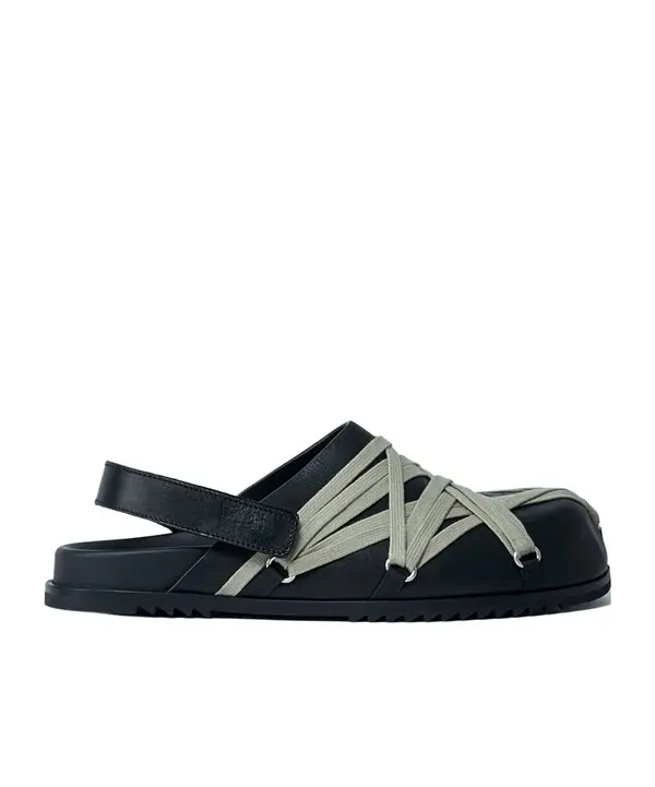 Rick Owens Granola Lace-up Leather Clogs - Black