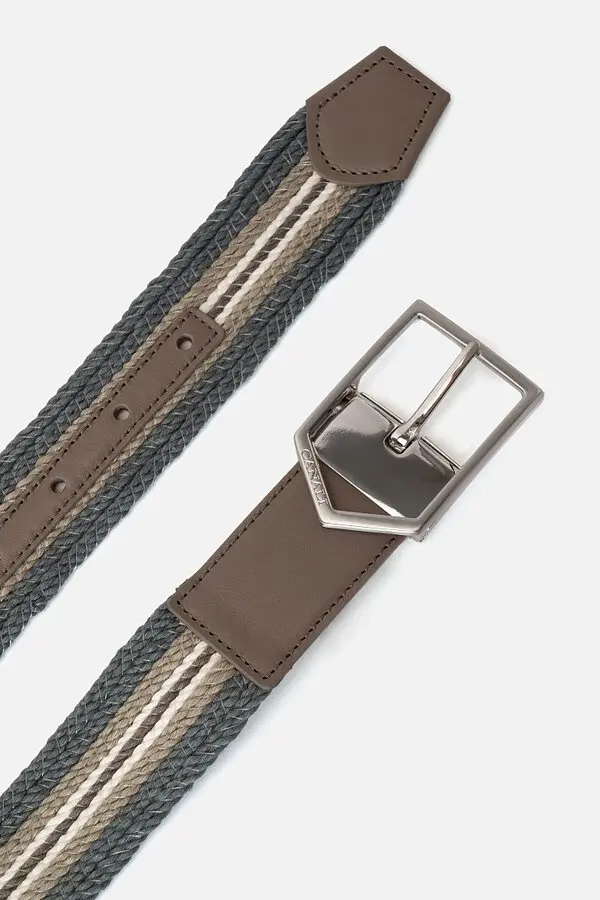 Canali Woven Belt With Striped Pattern And Arrow Buckle