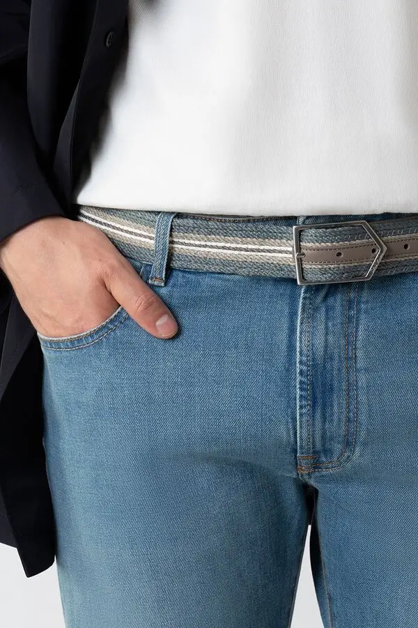 Canali Woven Belt With Striped Pattern And Arrow Buckle