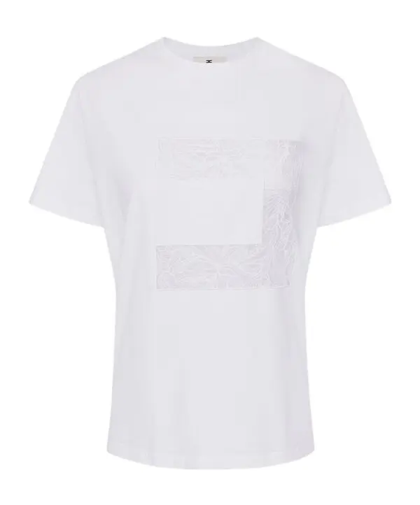 Elisabetta Franchi Macro Logo Voile Jersey T-shirt - Chalk