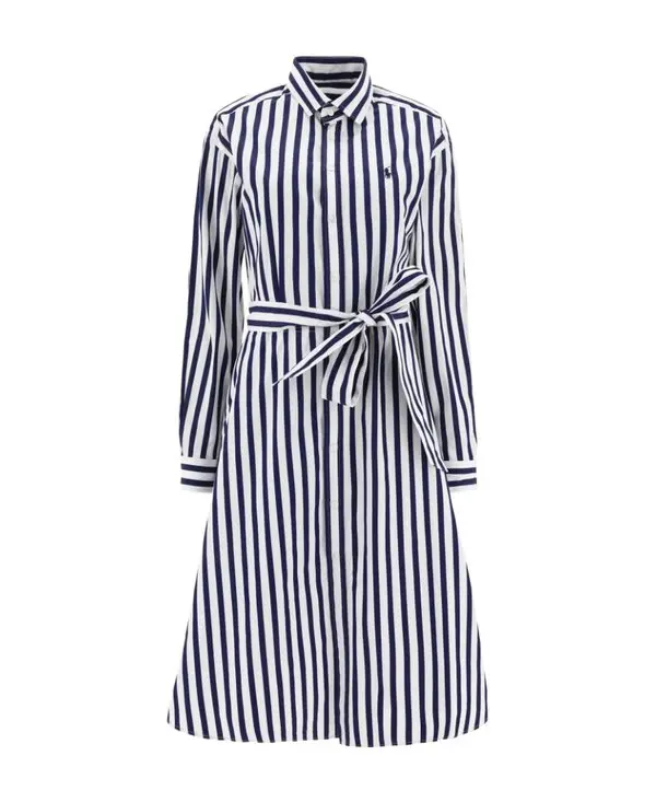 Polo Ralph Lauren Striped Shirt Dress With Tie Waist - White