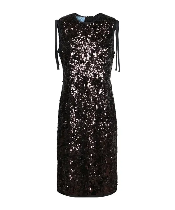Prada Sequin Embellished Sleeveless Round Neck Dress