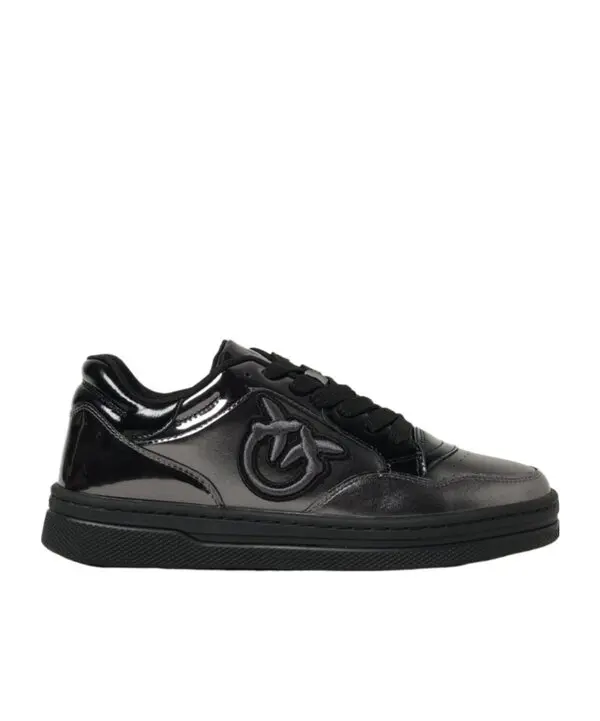Pinko Logo-detail Patent Leather Lace-up Sneakers - Black