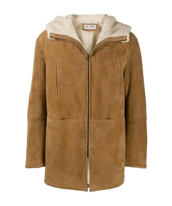 Saint Laurent Fur Lined Hooded Zip Coat