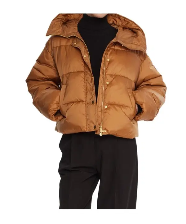 Pinko Love Birds Appliqué Padded Hooded Jacket - Brown