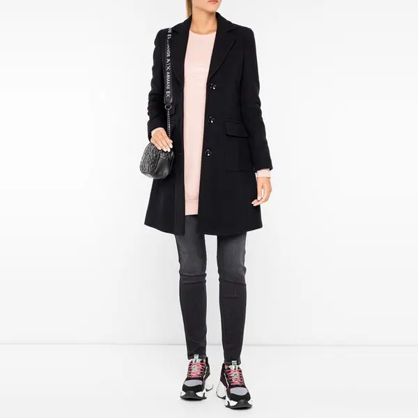 Emporio Armani Wool Lapel Coat - Black